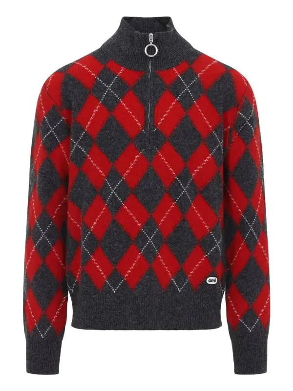 AMI Paris Zipped Collar Sweater - Gray