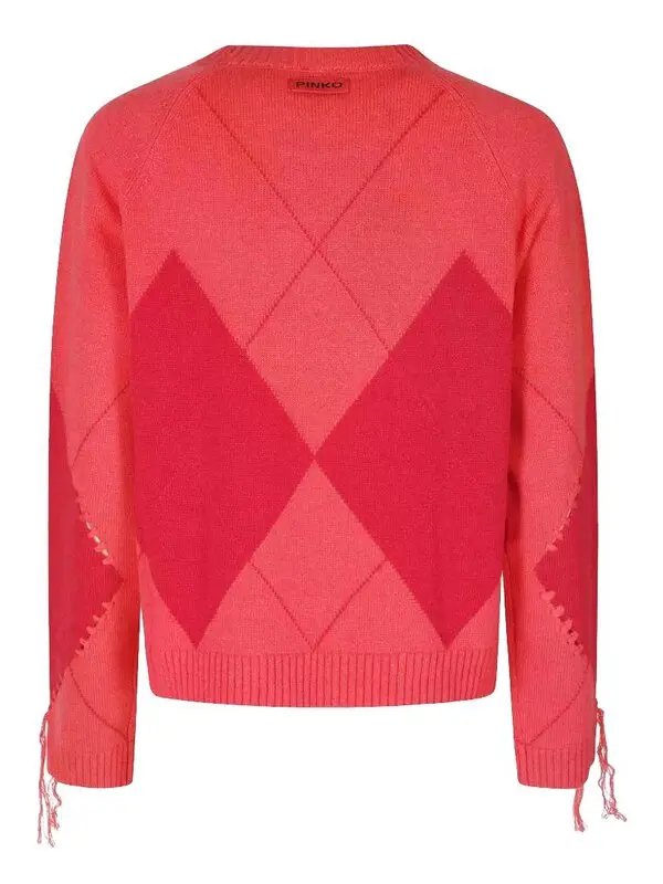 Pinko Argyle-knit Fringed Sweater - Red