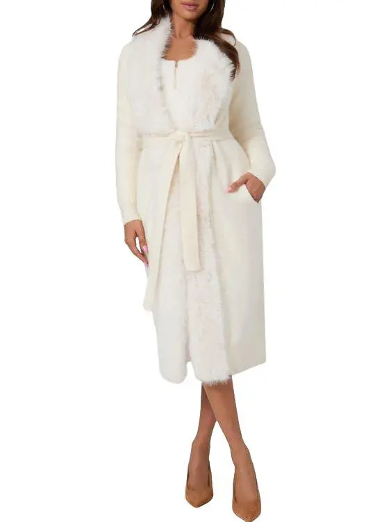 Guess Nairobi Faux Fur Trim Long Cardigan - Mcdm-open