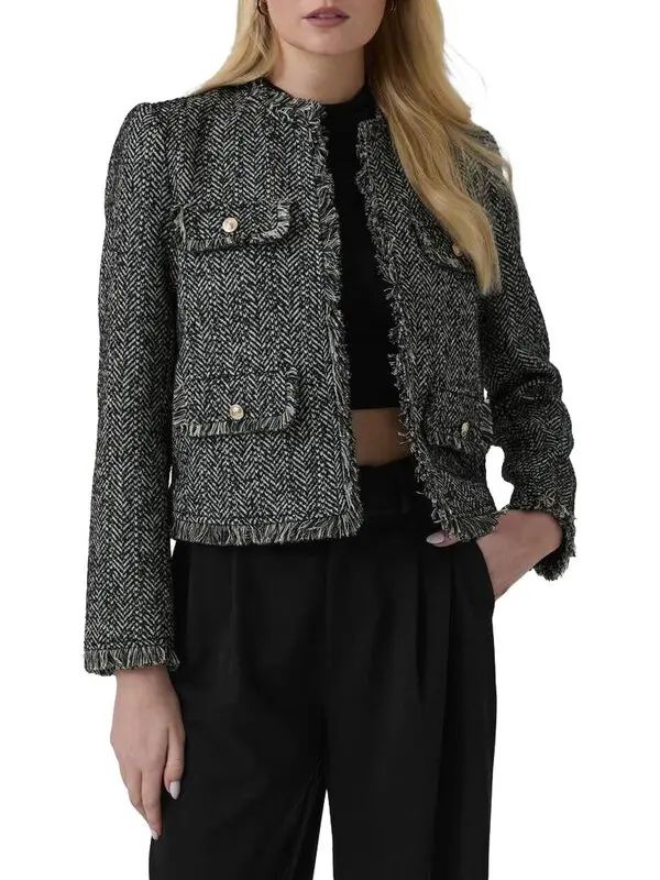 Guess Jenny Fringed Herringbone Jacket - Fmlx-open