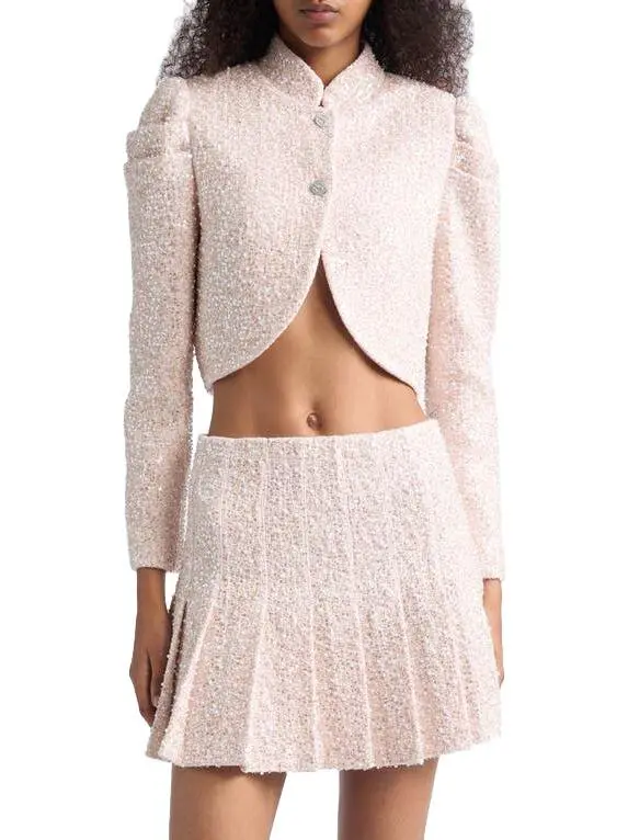 Alice + Olivia Ilaria Embellished Tweed Cropped Jacket - Blush