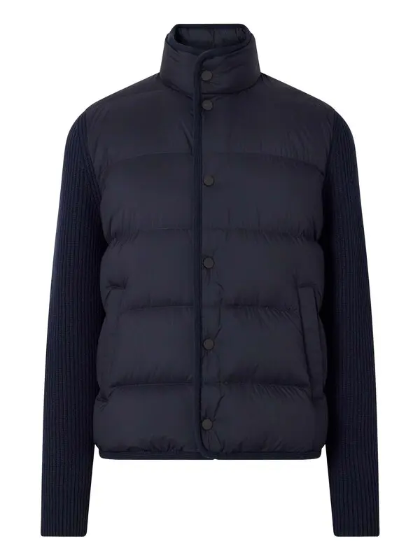 Moncler Ribbed Wool And Quilted Shell Down Jacket - Navy