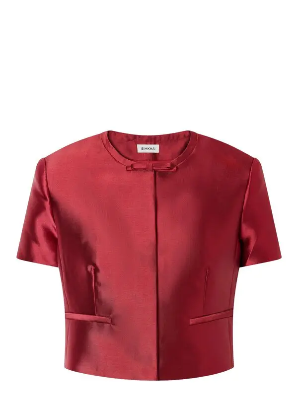 Simkhai Naelle Bow-detail Cropped Satin Blouse - Red