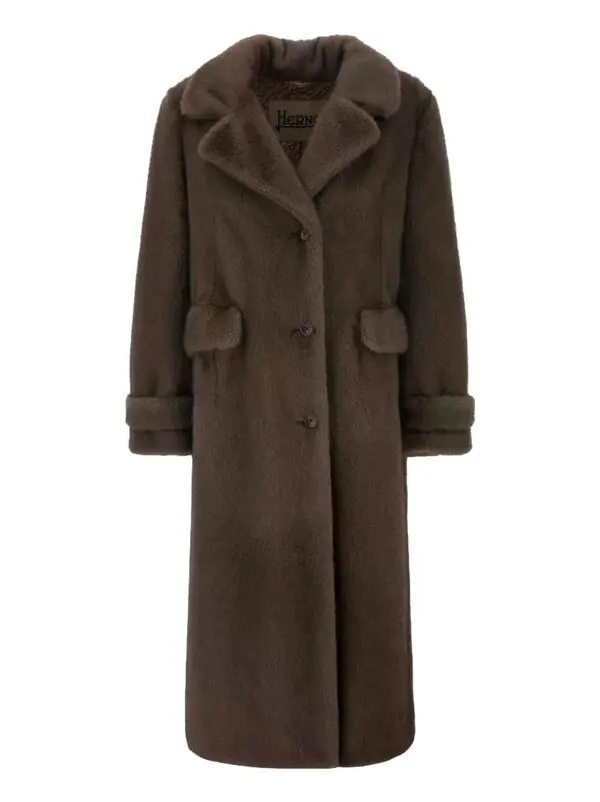 Herno Faux-fur Single-breasted Coat - Brown