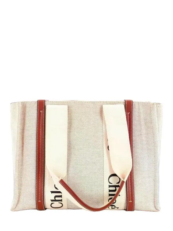 Chloé Woody Canvas With Leather Medium Tote Bag - Neutrals