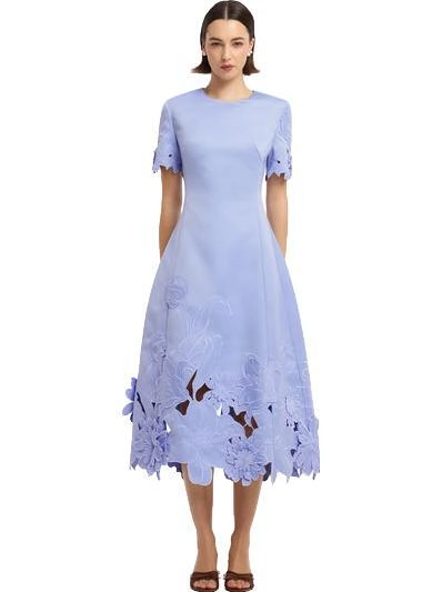 LEO LIN Caroline Applique Short Sleeve Midi Dress - Periwinkle