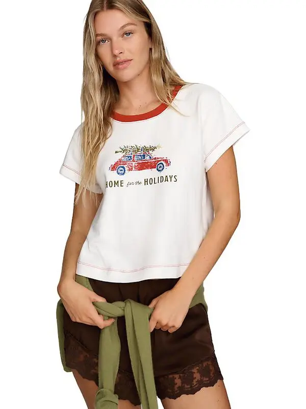 PILCRO Billie 100% Cotton Graphic Holiday Tee - Neutral Pattern