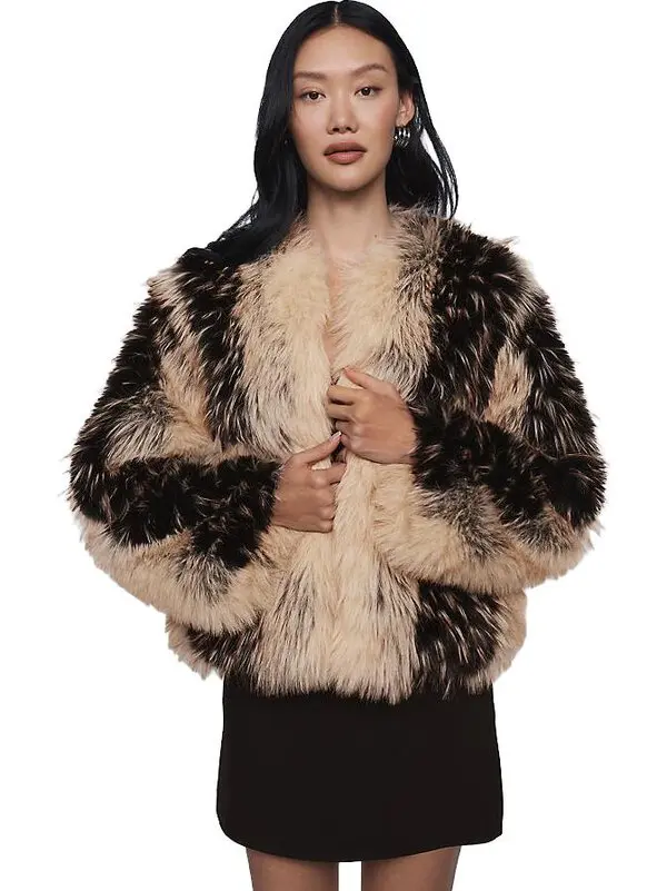 ICHI Ihflaxa Faux Fur Jacket - Black & White Pattern