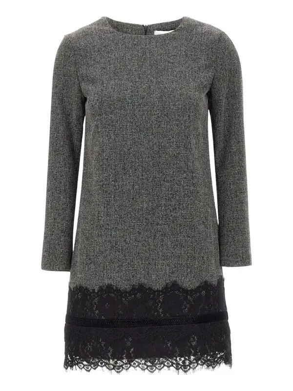 KAOS Bouclé Lace-trim Shift Dress - Gray