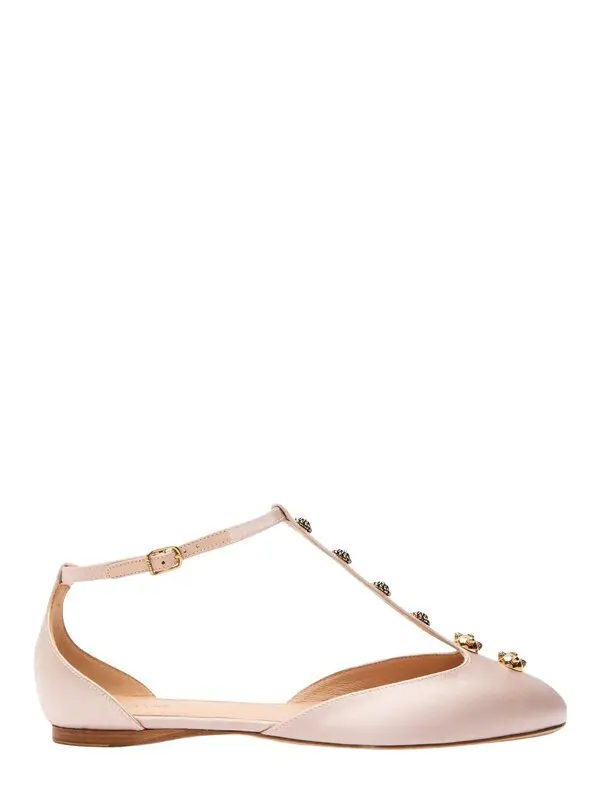 Chloé Satin Ballet Flats Crystal Embellishments - Nude