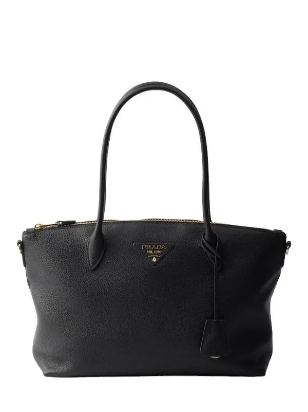 Prada Large Leather Tote Bag - Black
