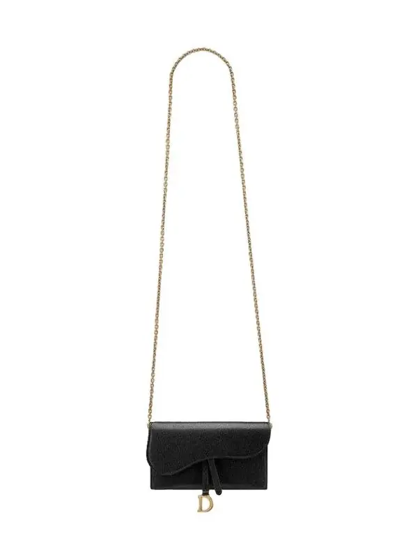Dior Small Saddle Pouch With Chain - Black