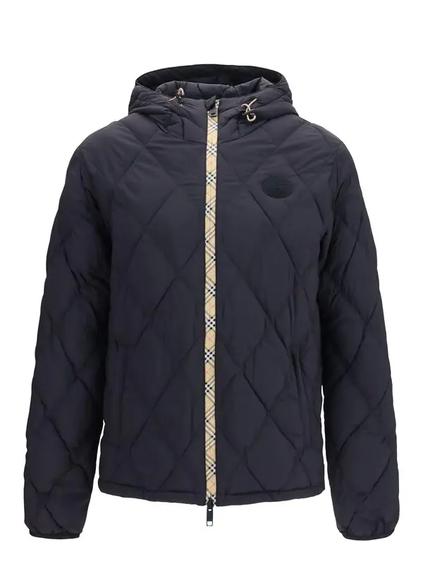 Burberry Doversgreen Nylon Down Jacket With Check Stitching - Black