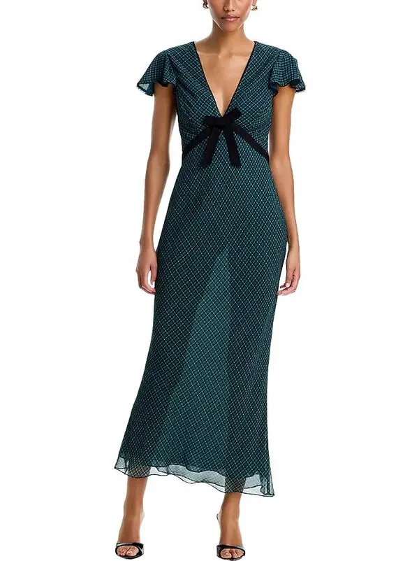 LoveShackFancy Vitto Ribbon Trim Maxi Dress - Emerald