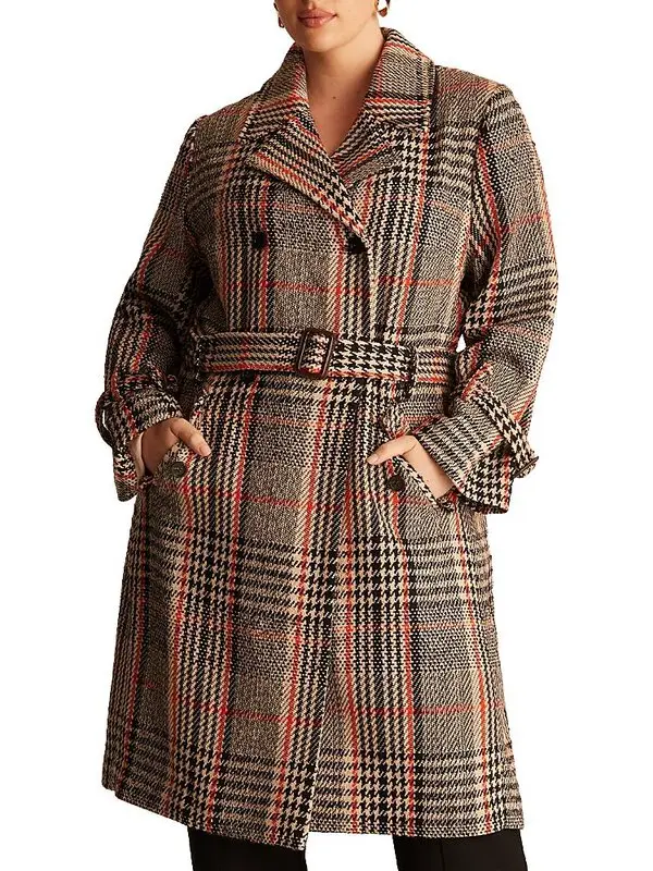 ESTELLE Bella Belted Plaid Coat - Tangerine
