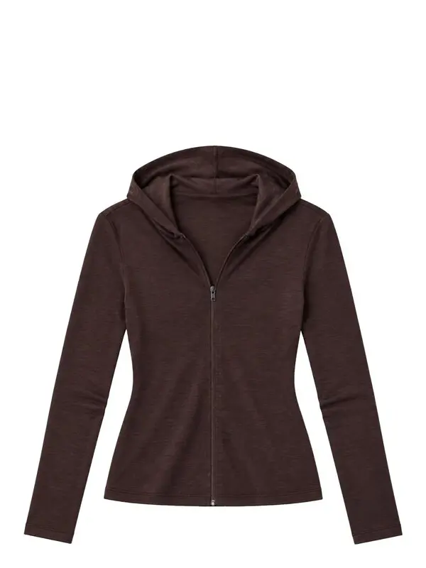 YORSTRULY Curve Merino Hooded Zıp-up Jacket Chocolate Ganache - Brown