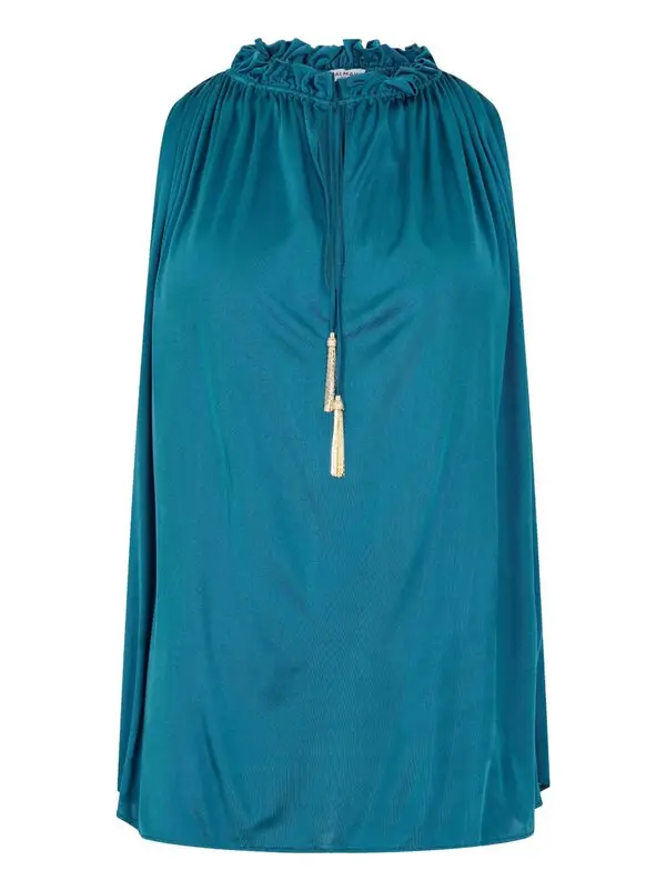 Balmain Solid Color Sleeveless Pullover Top - Blue