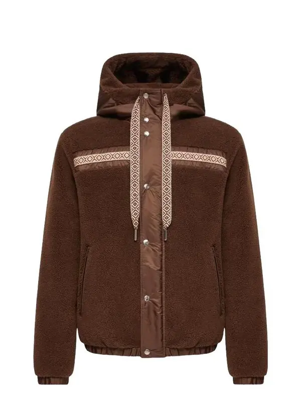 Moncler Geometric Trim Teddy Zip-up Hoodie - Brown