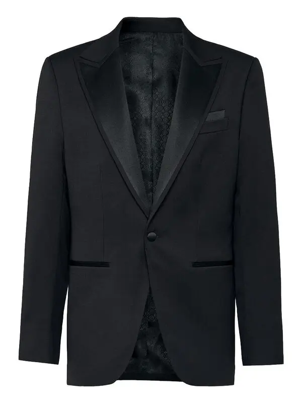 BILLIONAIRE Satin Trim Stretch Wool Blend Evening Blazer - Black
