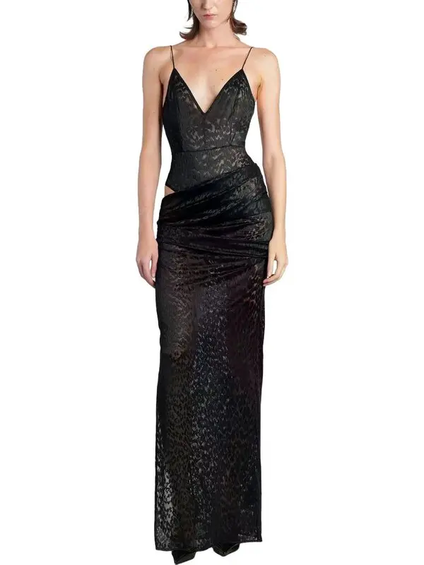 Alex Perry Leopard-pattern Ruched Maxi Dress - Black