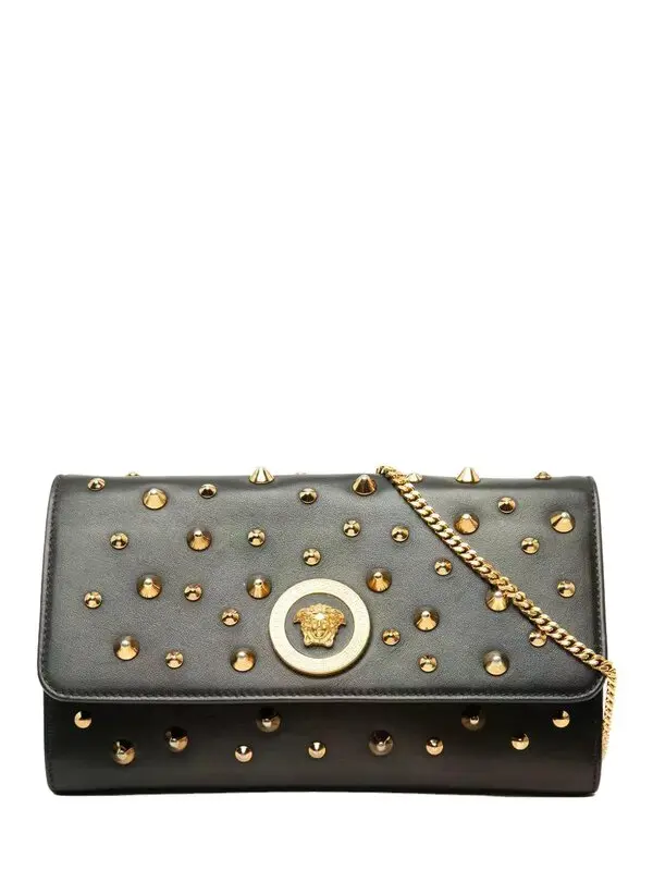 Versace 2010-2026 Studded Vitello Calfskin Palazzo Medusa Clutch With Chain Crossbody Bag - Black