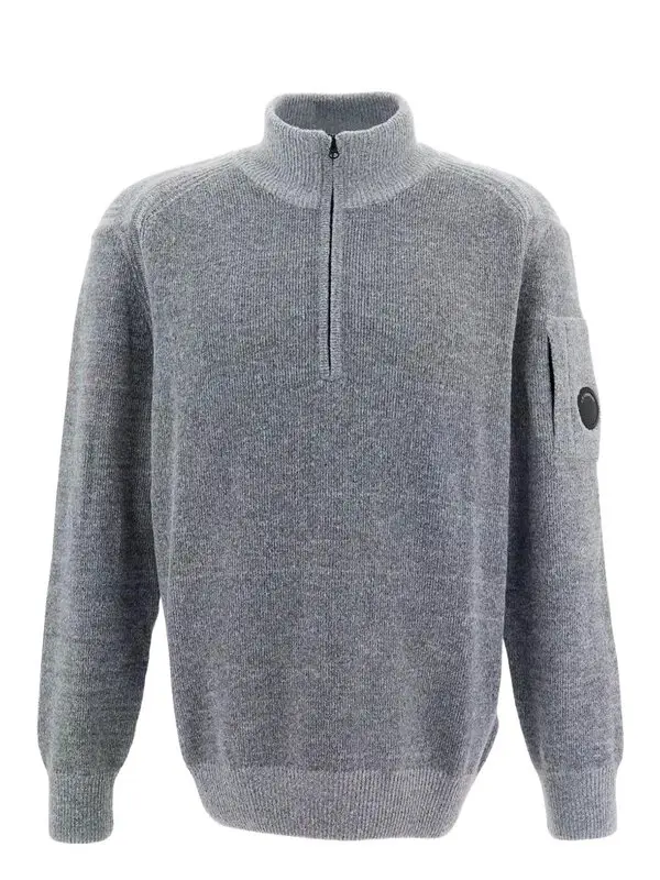 C.P. COMPANY Fleece Knit Lens Contrast Crew-neck Sweater - Grey
