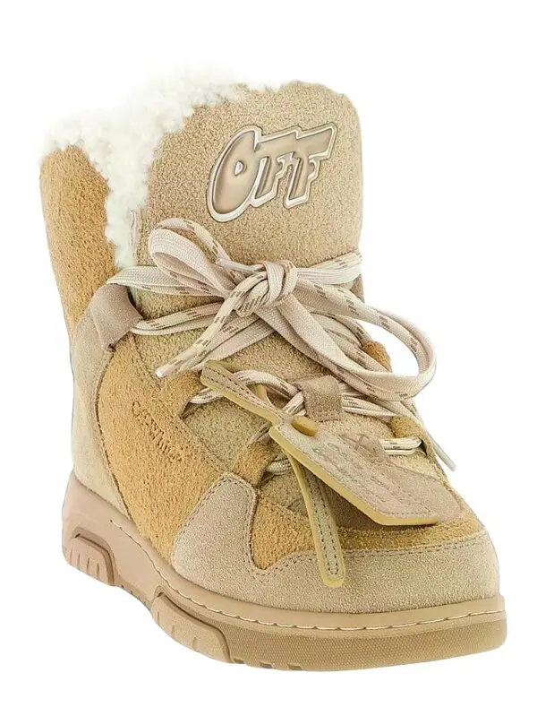 Off-White Shearling-trim Panelled Ankle Boots - Neutrals