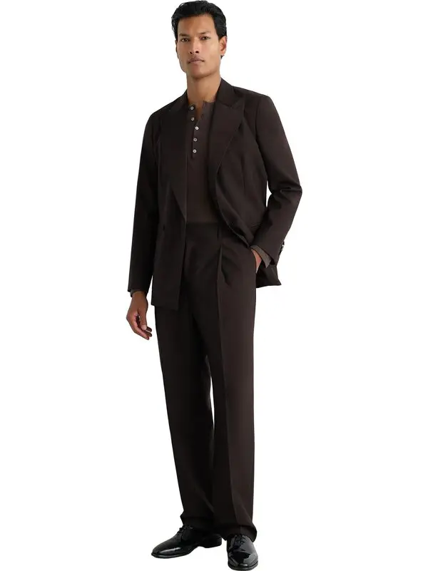 REISS Tommy Relaxed Fit Wool Pleated Suit Trousers - Brown