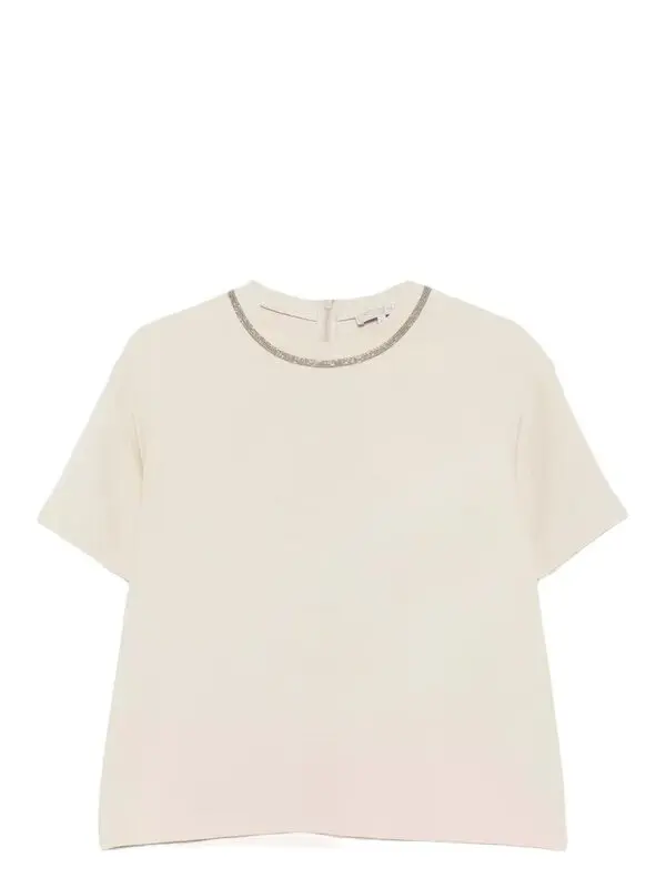 Antonelli Firenze Bead-embellished Short-sleeve Blouse - Neutrals