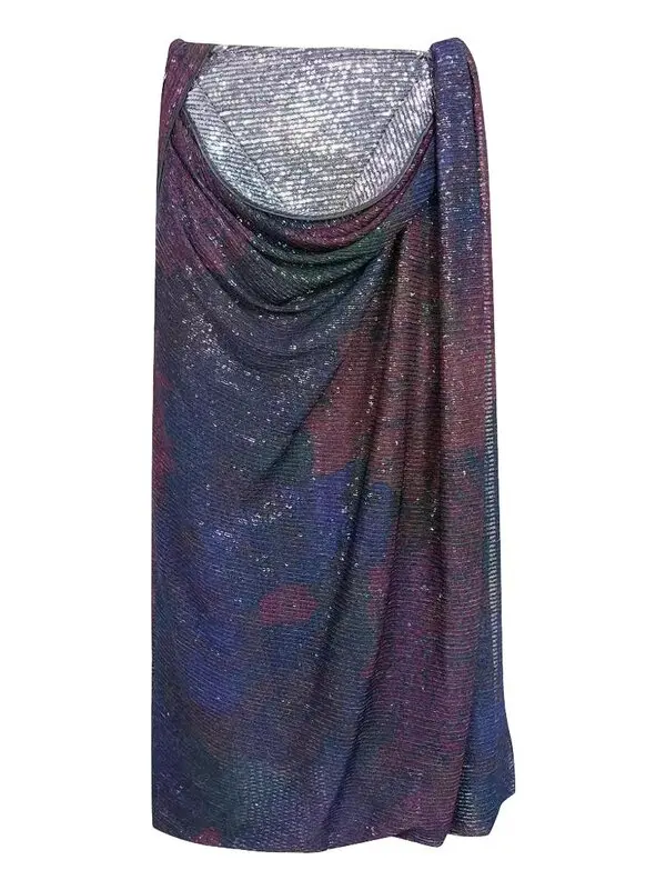 MAISON MARGIELA Printed Paillettes Draped Maxi Skirt - Blue
