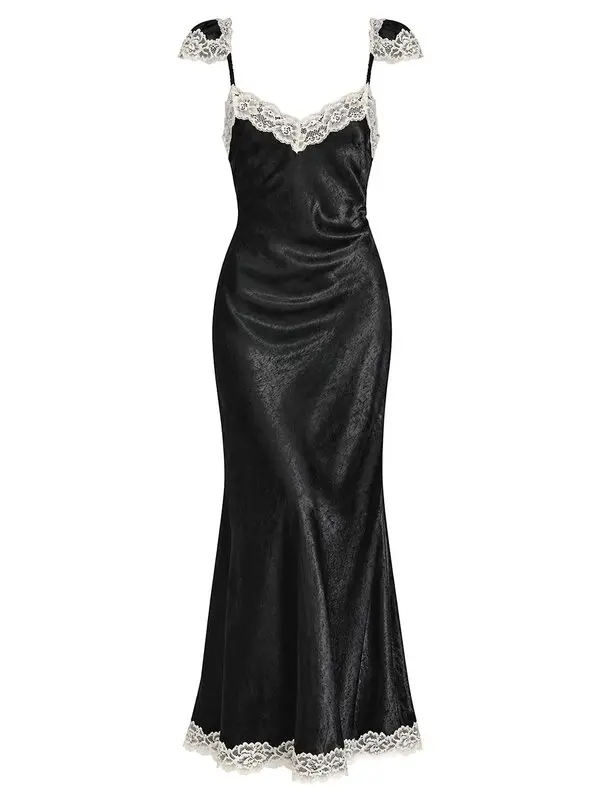 ANOTHER GIRL Lace Trim Satin Maxi Dress - Black