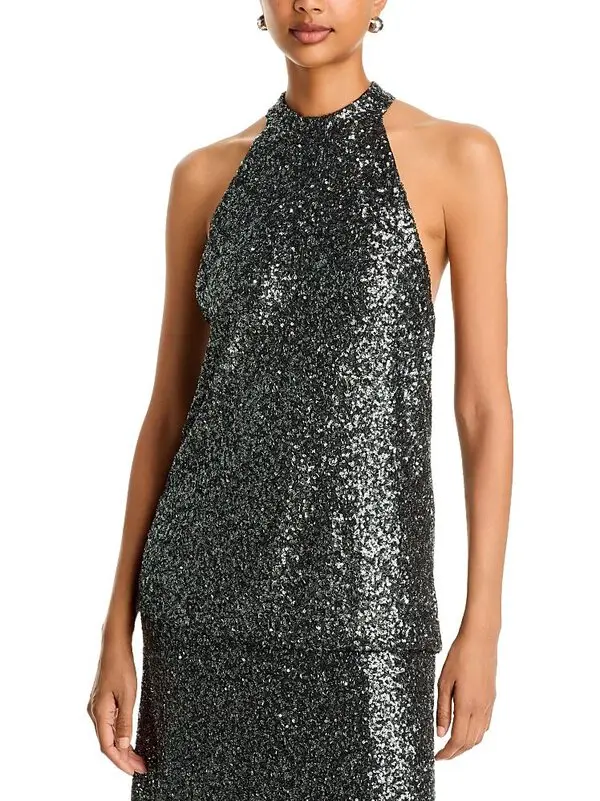 Hugo Boss Enania Sequin Halter Top Exclusive - Open Grey