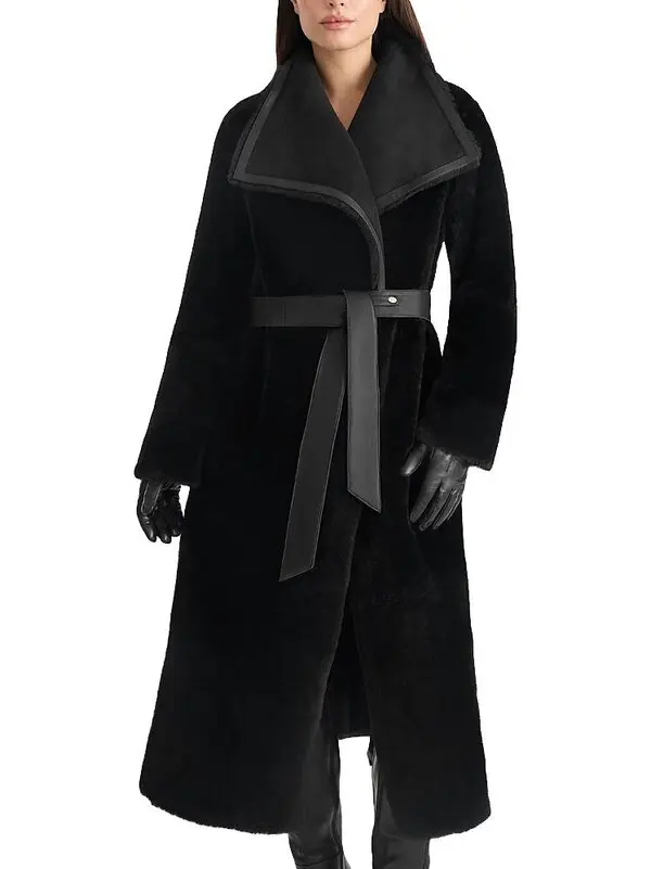 Mackage Marian Shearling Reversible Wrap Coat - Black/black
