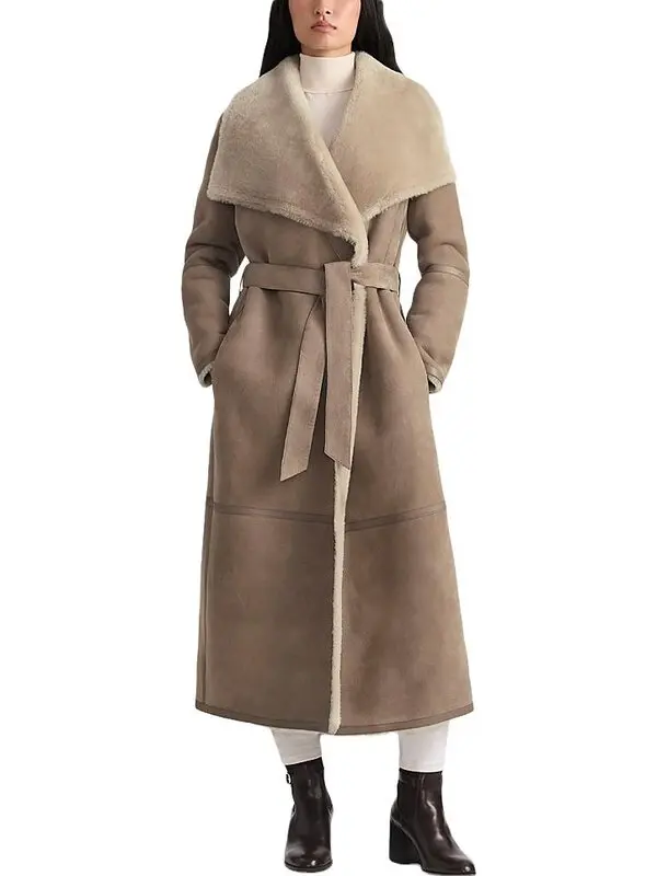 Mackage Marian Shearling Reversible Wrap Coat - Truffle/taupe