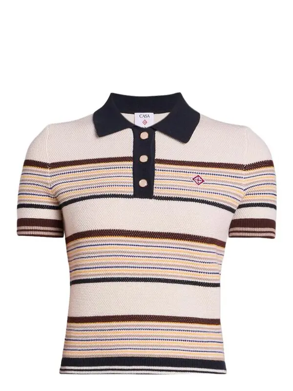 Casablanca Café Striped Cotton & Wool-blend Polo Top - Multi