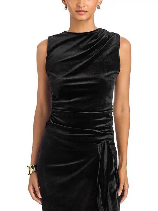 AREA STARS Draped Velvet Sleeveless Top - Black
