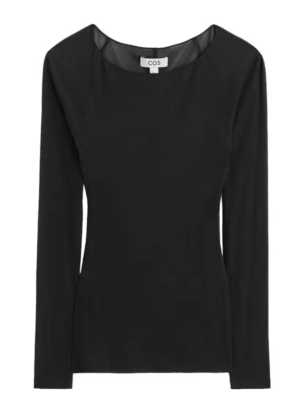 Cos Slim Ribbed Silk Top - Black