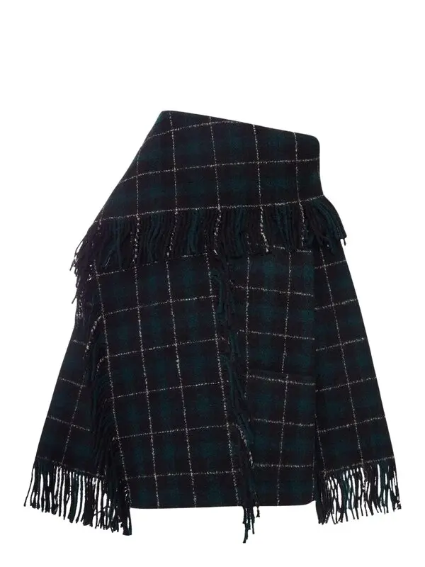 TOTEME Fringed Plaid Wool Cape - Green