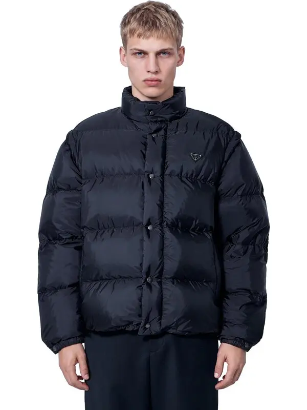 Prada Re-nylon Down Jacket With Removable Sleeves - Black