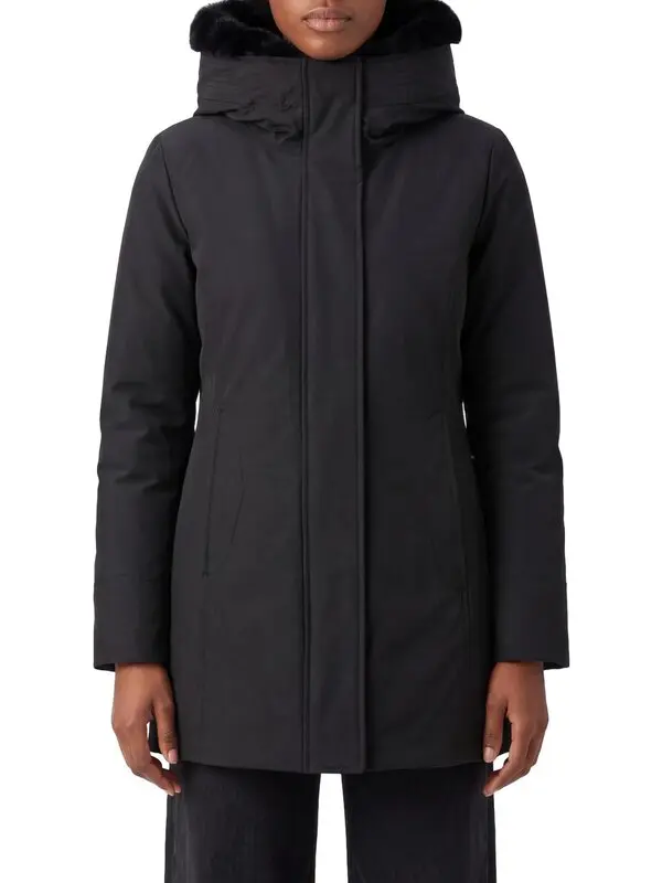 Woolrich Slim Fit Knee-length Padded Parka With A Shearling Hood - Black