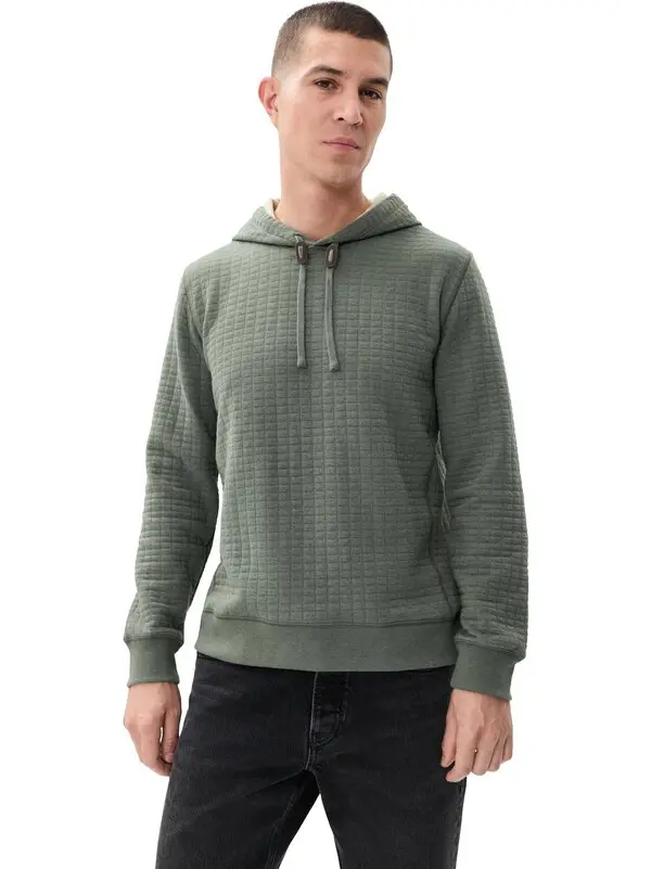 Billy Reid Box Quilt Hoodie Pullover - Washed Grey