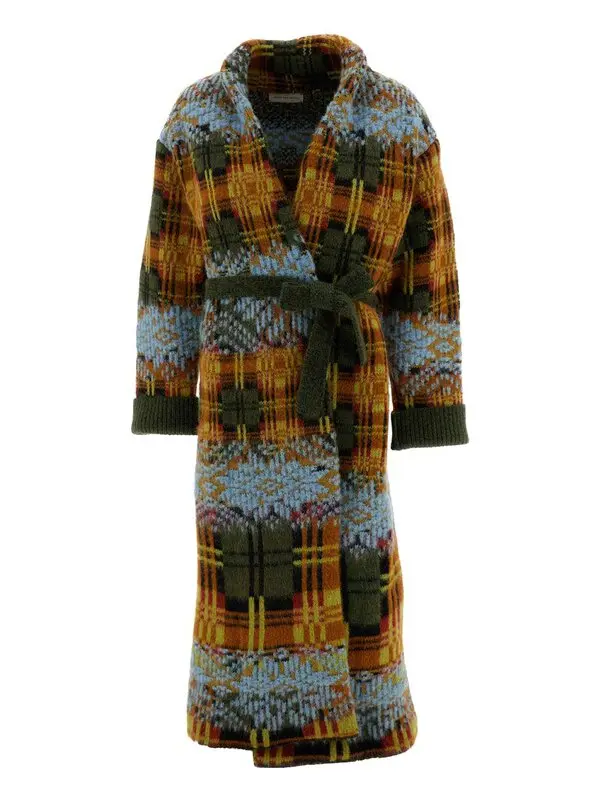 Dries Van Noten Cardigan Lungo Con Cintura - Multicolore