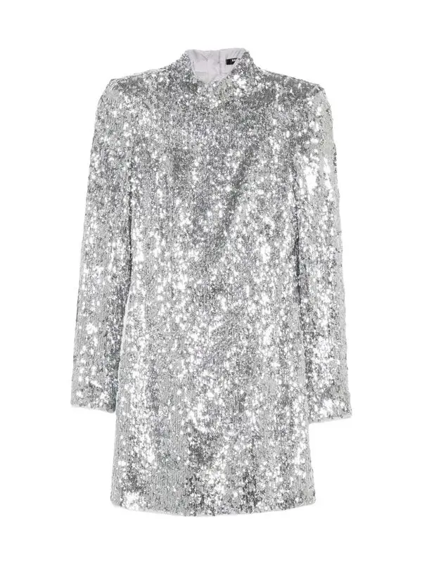 Balmain Sequin-embellished High-neck Mini Dress - Silver
