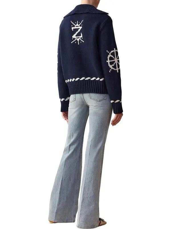 Zimmermann Clash Intarsia Sweater - Navy Cream