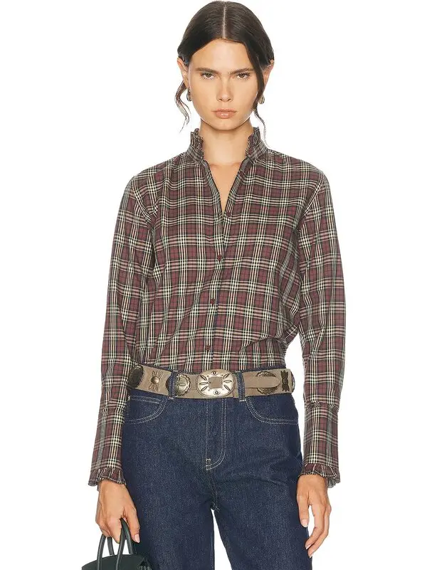 NILI LOTAN Elio Shirt In Multi - Rustic Check