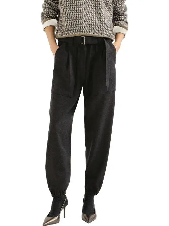 Brunello Cucinelli Virgin Wool And Cashmere Twill Flannel Loose Cargo Trousers With Monili - Anthracite