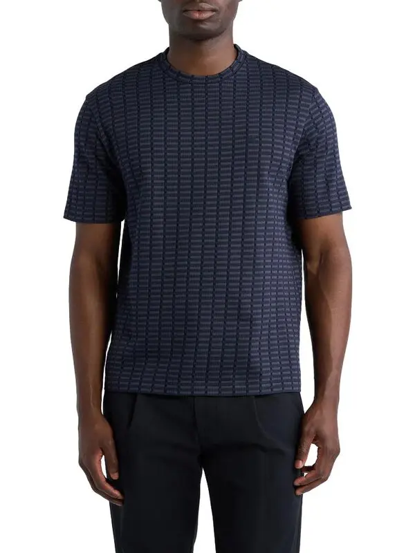 Emporio Armani Grid Pattern Cotton Sweater - Navy