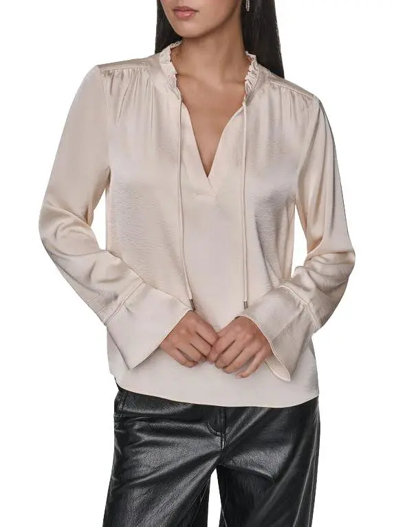 Dkny Tie Neck Ruffle Top - Birch