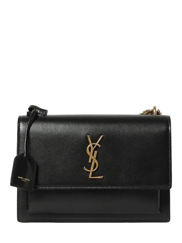 Saint Laurent Sunset Medium Leather Shoulder Bag With Monogram - Black