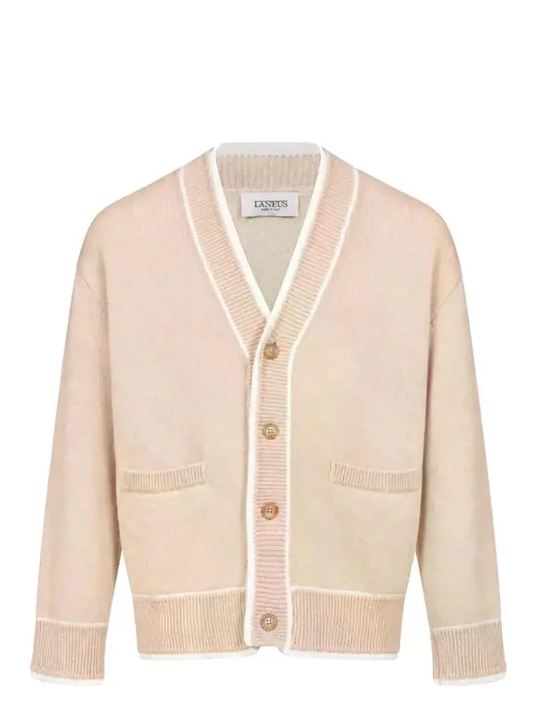 LANEUS Contrast-trim V-neck Cardigan - Neutrals